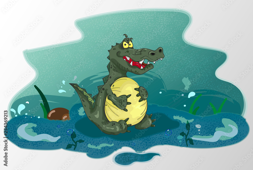 Cartoon Fat Severe Crocodile. Angry Satiated Alligator with huge belly ...