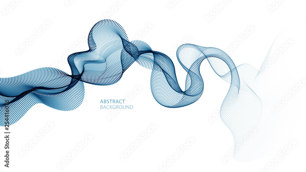 Flowing particles wave, dynamic sound motion curve lines. 3d vector illustration. Beautiful wave ...