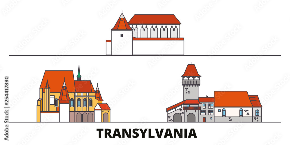 Romania, Transylvania flat landmarks vector illustration. Romania ...
