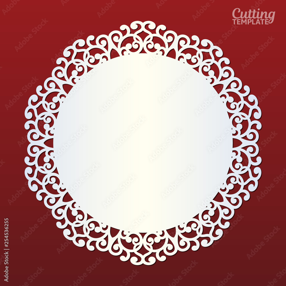 Laser cut paper lace round frame, vector illustration. Ornamental ...