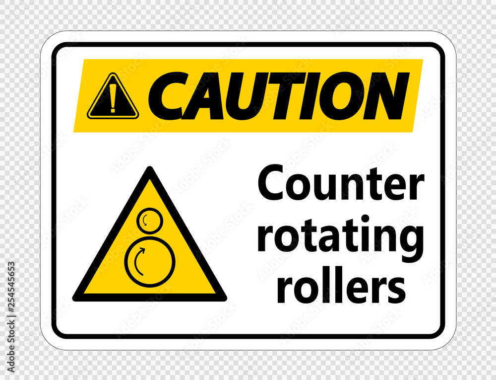 Caution counter rotating rollers sign on transparent background Stock ...