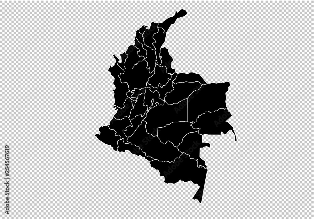 colombia map - High detailed Black map with counties/regions/states of ...
