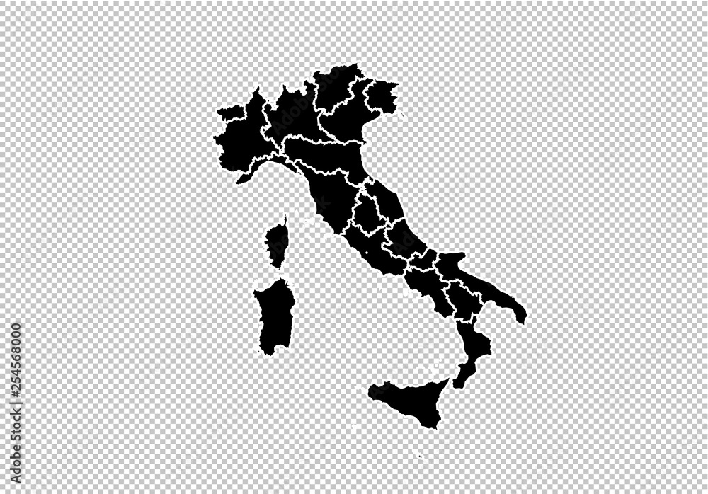 italy map - High detailed Black map with counties/regions/states of ...