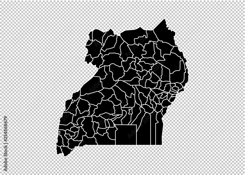 Stock-Vektorgrafik „uganda map - High detailed Black map with counties ...