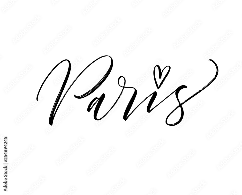 Paris card. Hand drawn brush style modern calligraphy. Vector ...