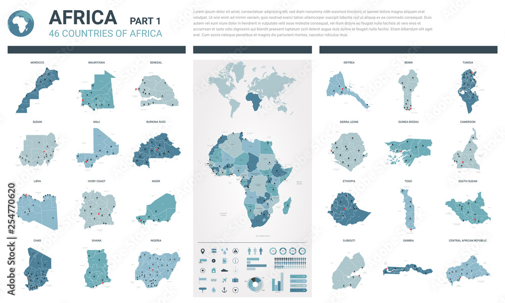 Стоковий вектор Vector maps set. High detailed 46 maps of African ...