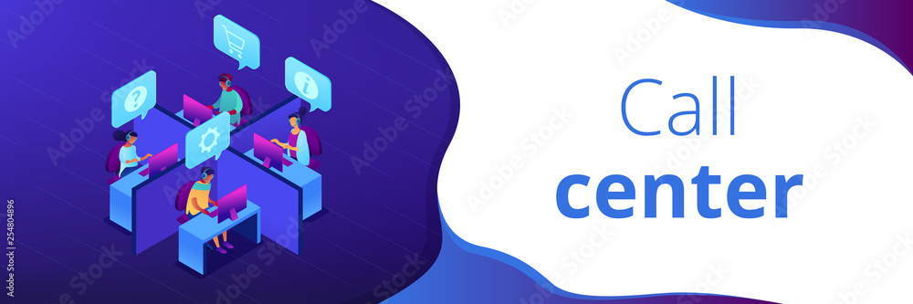 Call center isometric 3D banner header. Stock Vector | Adobe Stock