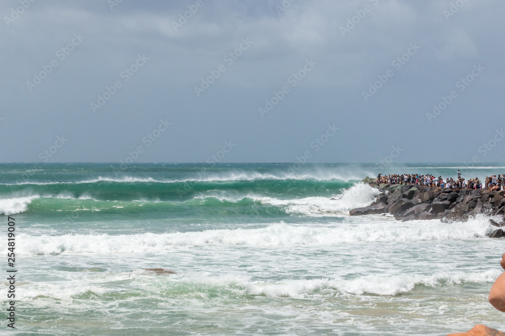 Cyclone Oma swell hitting Kirra beach Coolangatta Gold Coast Australia ...