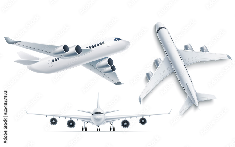 Vector realistic airplane aircraft white 3d mockup Stock Vector | Adobe ...