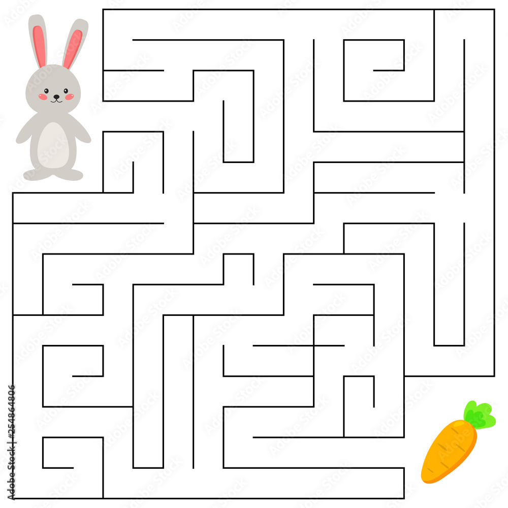 Maze game for preschool kids. Help the cartoon rabbit find way to the ...
