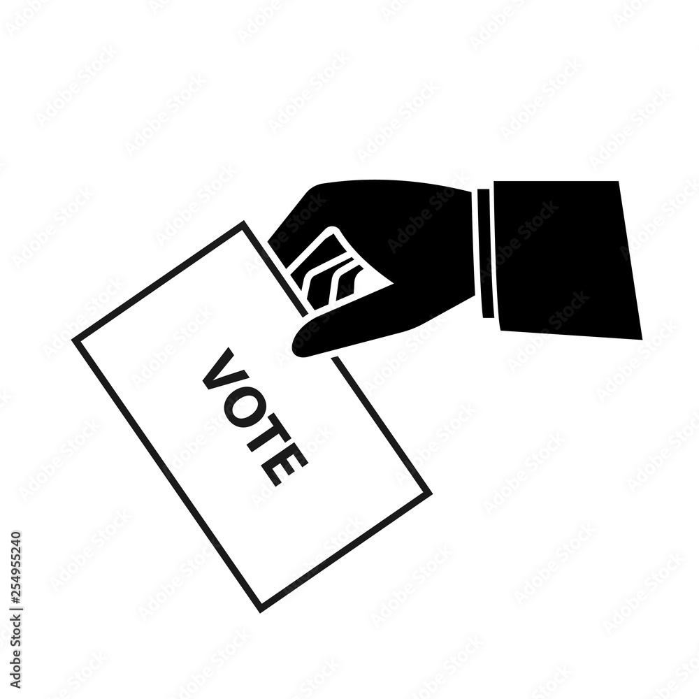 Hand holding ballot paper silhouette icon. Clipart image isolated on ...