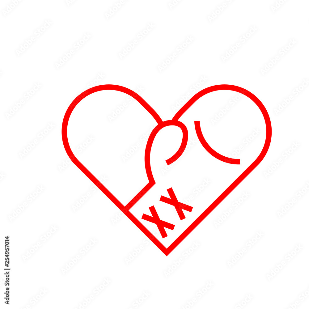 Boxing gloves heart red outline icon. Clipart image isolated on white ...