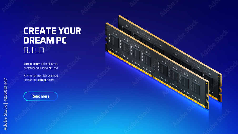 RAM memory realistic 3d isometric illustration, personal computer ...