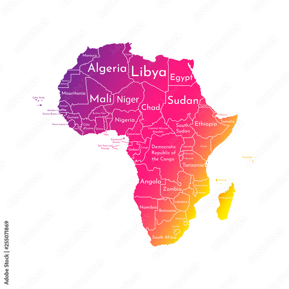 Vector isolated illustration with African continent with borders of all ...