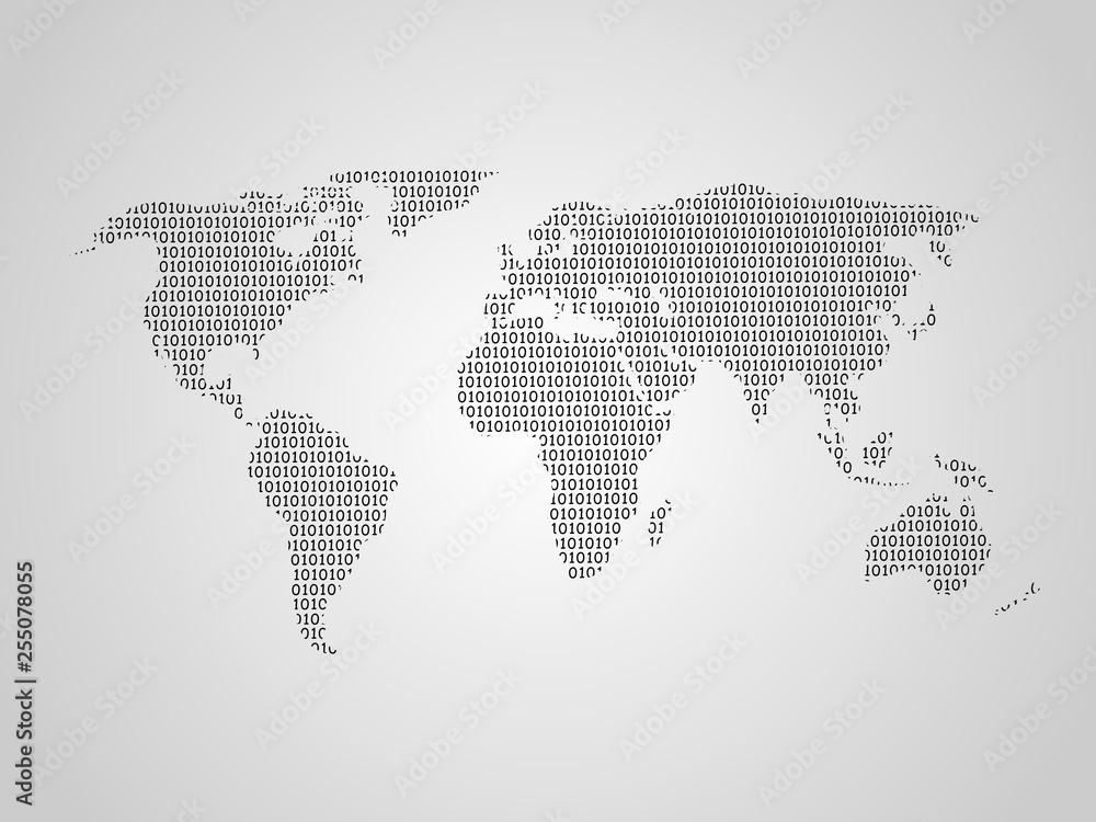 World map vector illustration using binary numbers or signs to ...