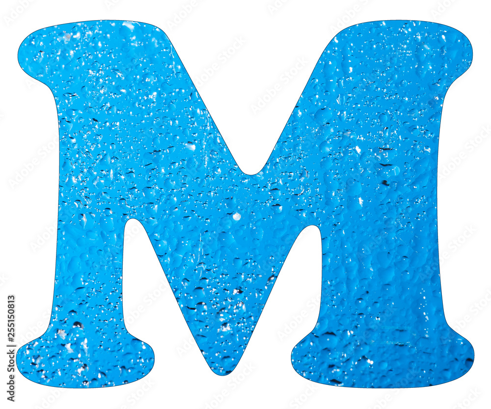 Letter M, Blue water drops - White background Stock Photo | Adobe Stock