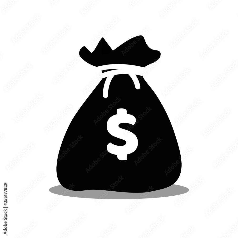 Money bag flat black icon. Moneybag simple cartoon infographics ...