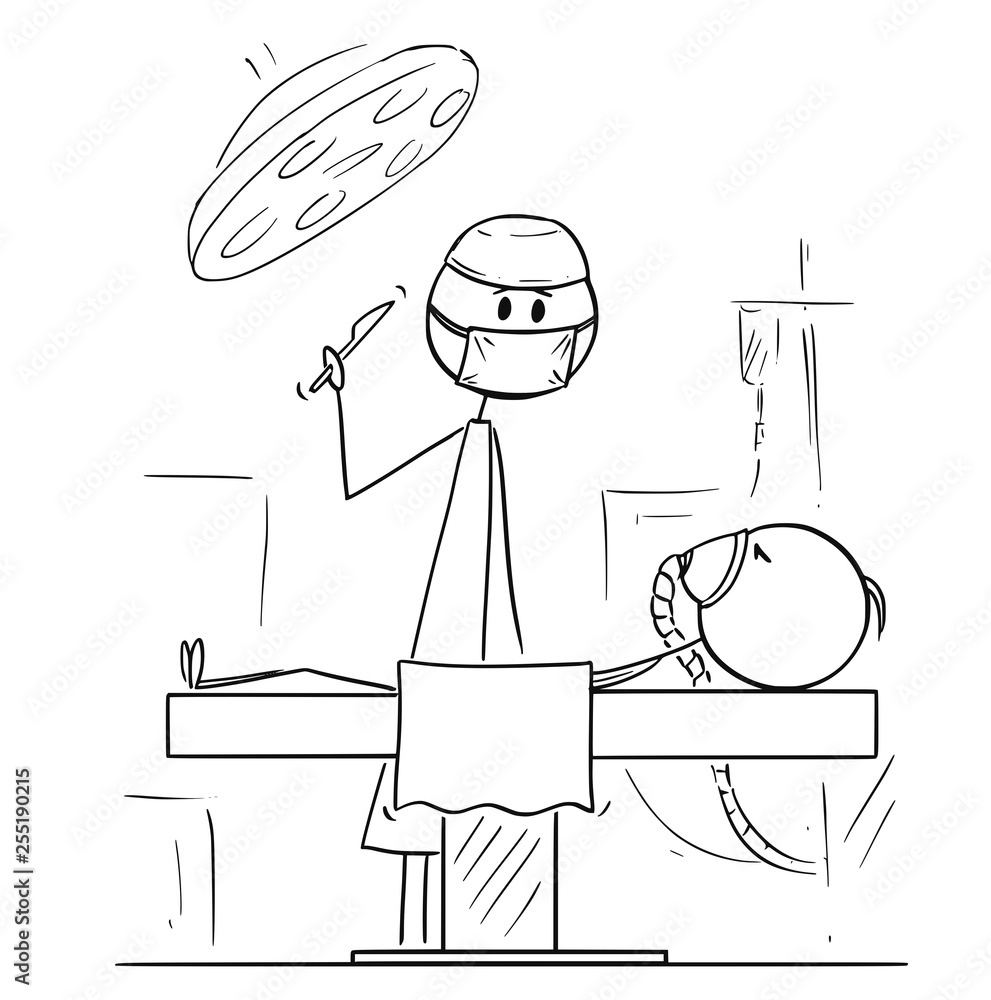 Cartoon stick figure drawing conceptual illustration of doctor surgeon ...