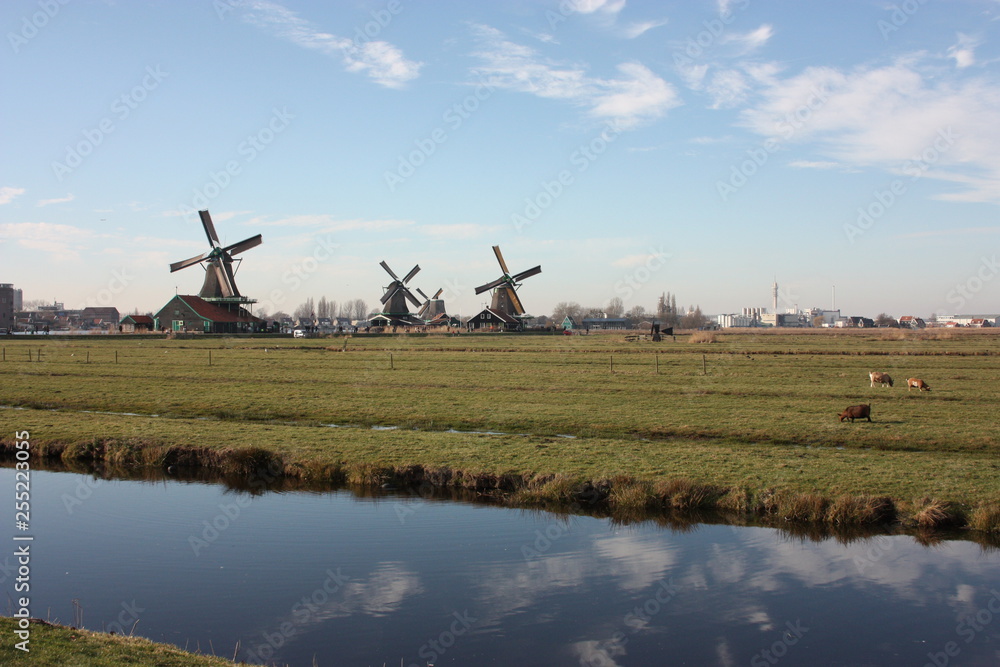 Dutch ancient windmill built from wood. typical structure of the ...