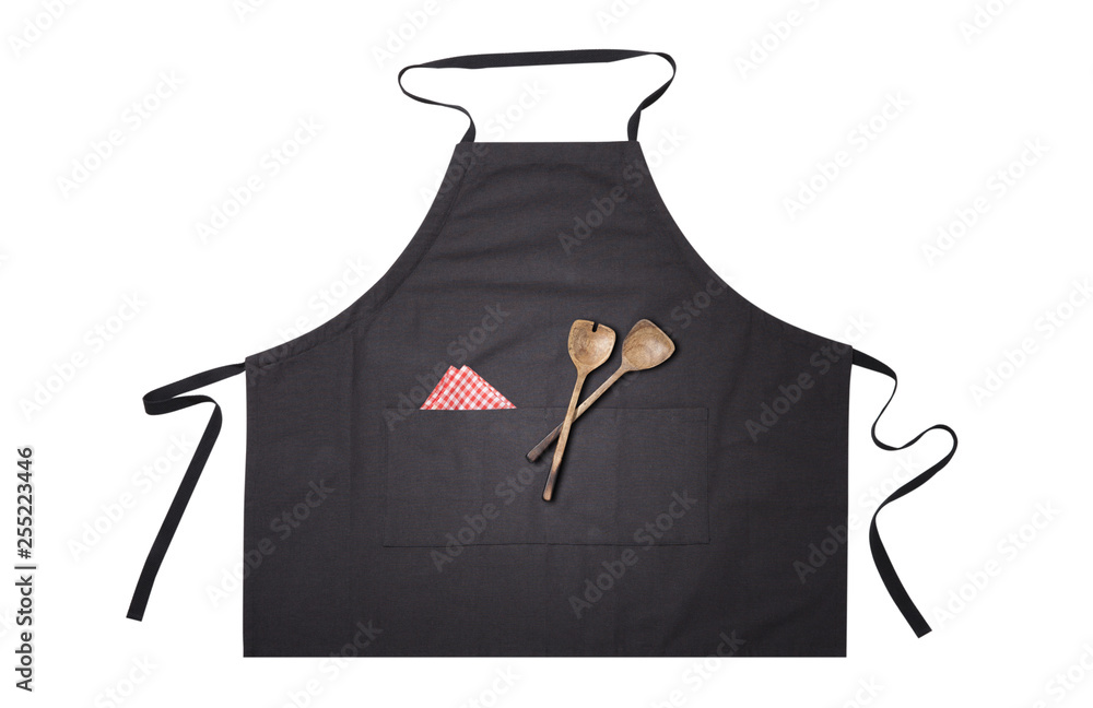 Black apron for kitchen top view. Isolated on white background. Stock ...