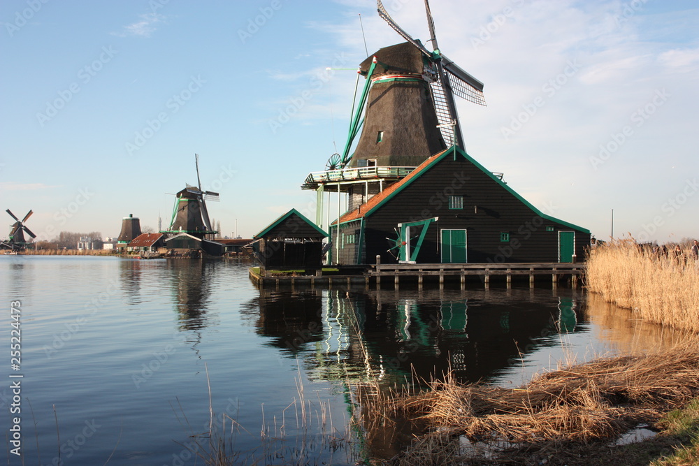 Dutch ancient windmill built from wood. typical structure of the ...