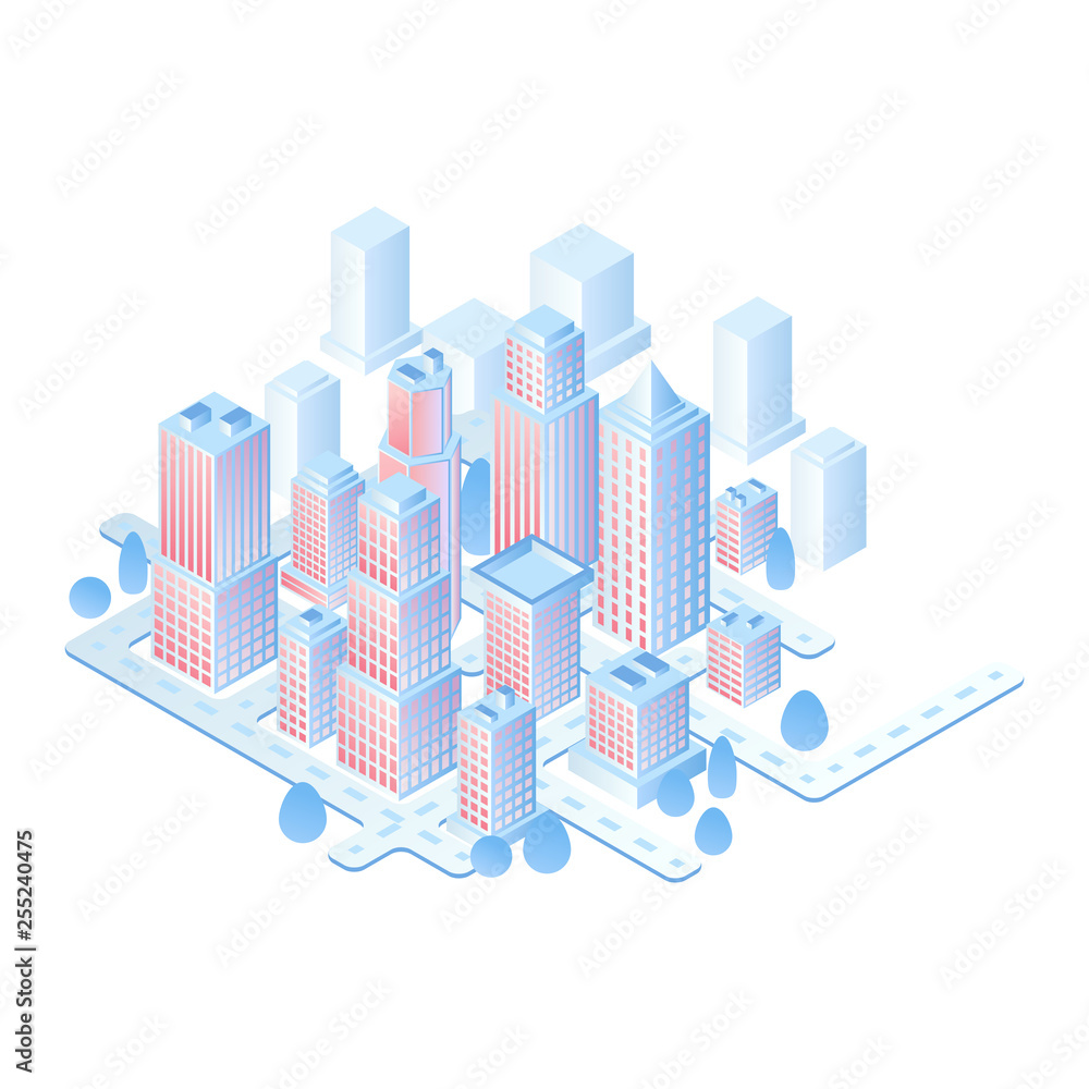 Smart city or intelligent building isometric vector concept. Isometric ...