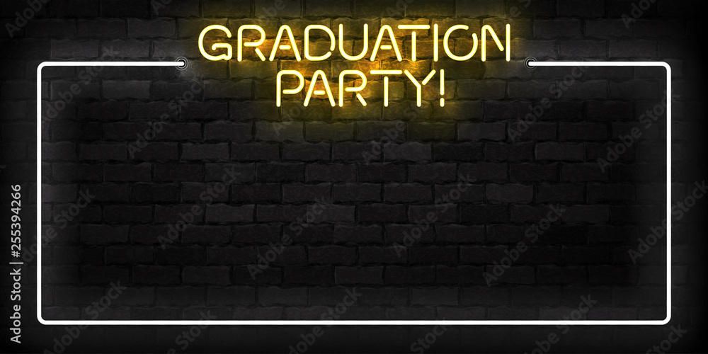 Vector realistic isolated neon sign of Graduation Party frame logo for ...