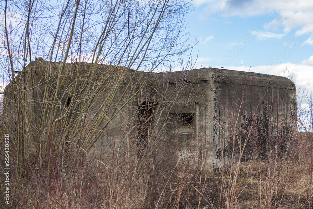 Concrete bunker (pillbox) armed with machineguns, antitank guns and ...