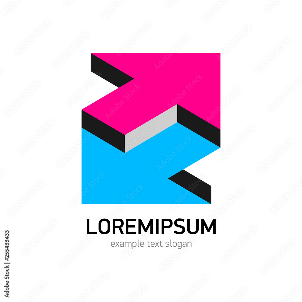 Double arrow logo. Pictogram Unreal objects. Color Pointer in two ...