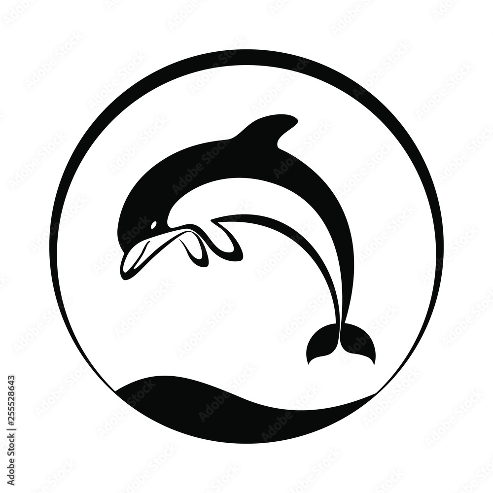 Sign jumping in the sea dolphin. Symbol dolphin in circle. Logo ...