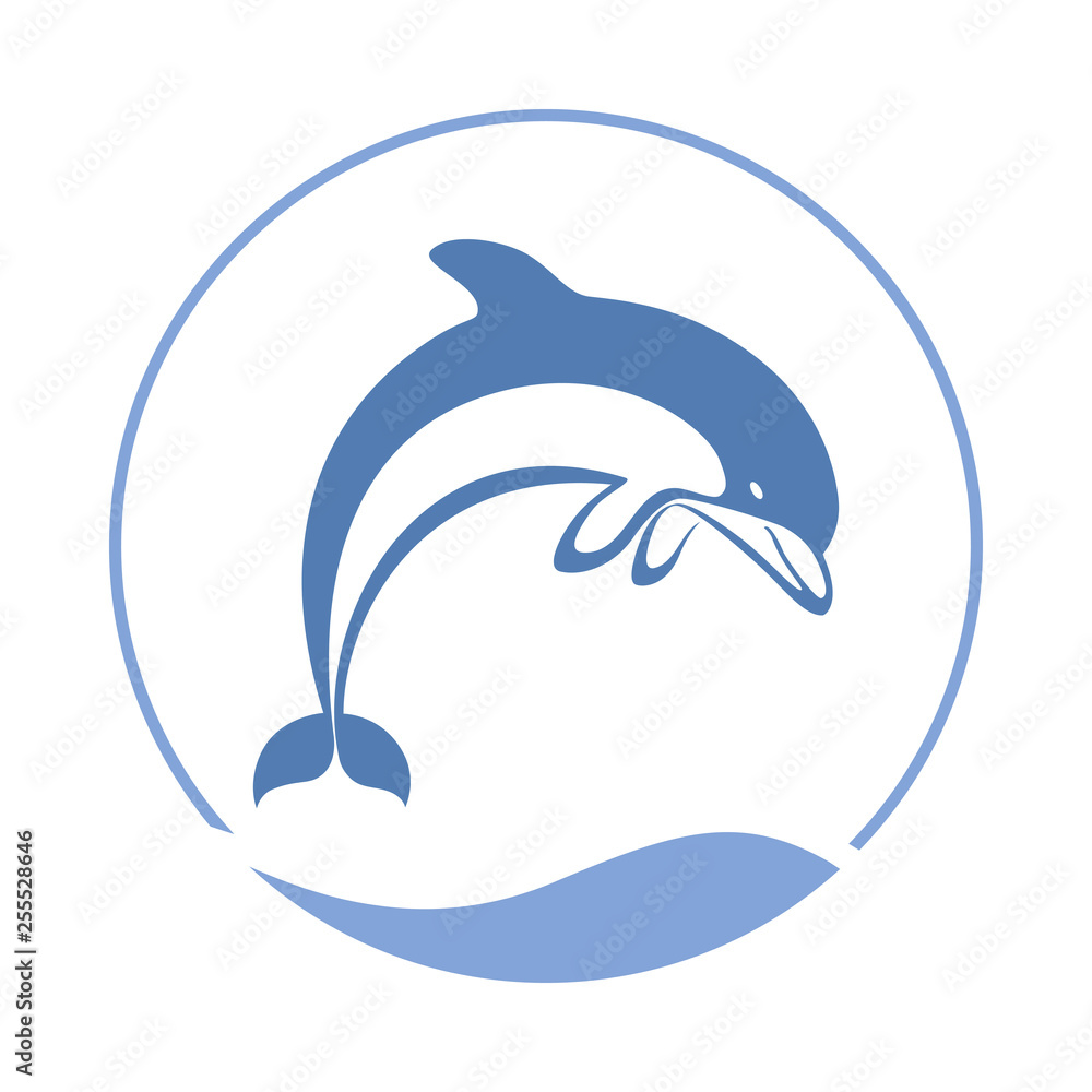 Sign jumping in the sea dolphin. Symbol dolphin in circle. Logo ...