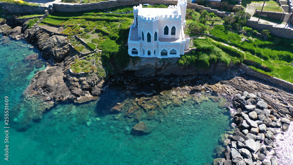 Aerial drone photo from picturesque seaside fishing village of Loutra ...