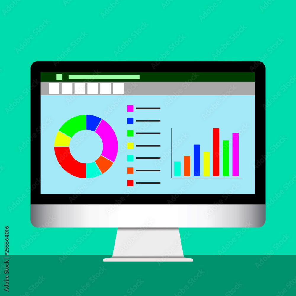 Vector illustration of Data Analytics on computer screen. Analytical ...