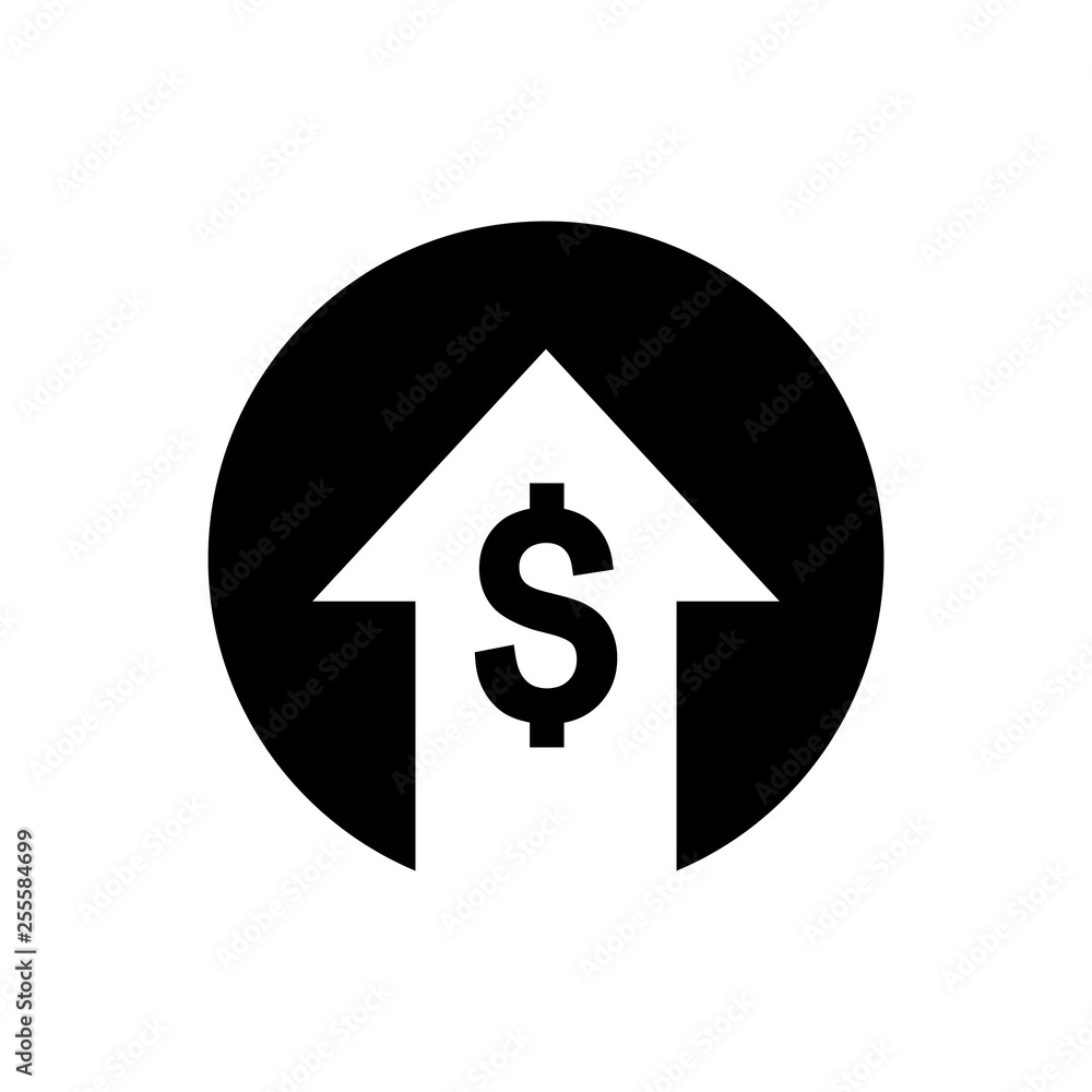 Money increases icon vector. dollar rate increase icon. Money symbol with stretching arrow up ...