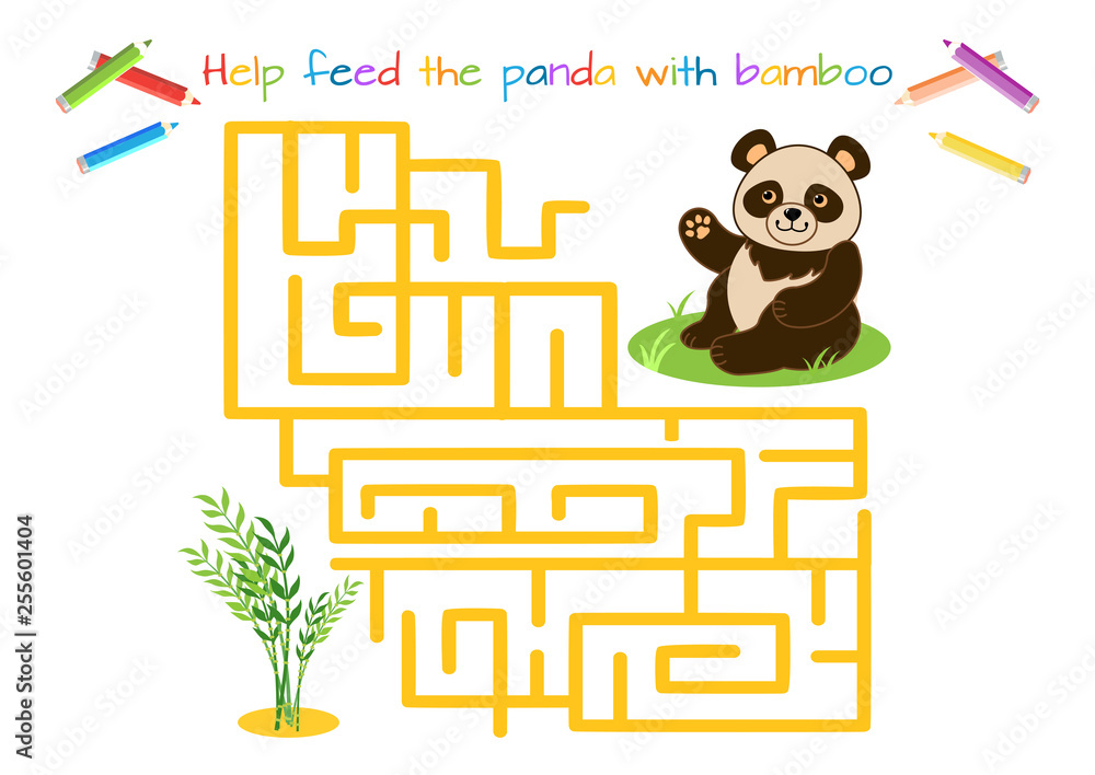 Funny little Panda. Maze game for kids. Educational game for children ...