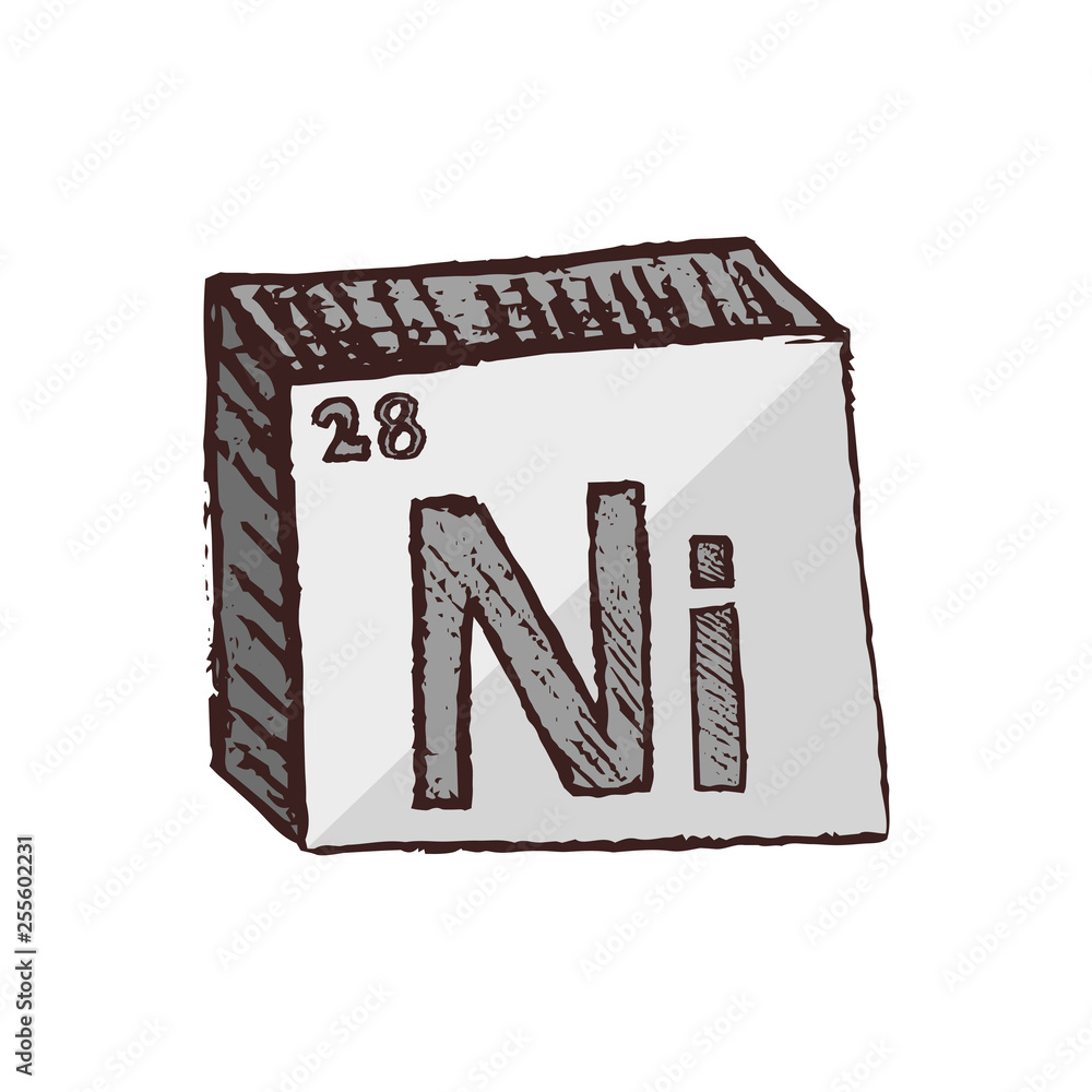 Vector three-dimensional hand drawn chemical silver gray symbol of ...