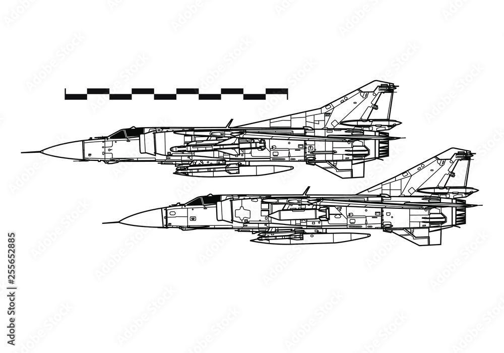 Mikoyan MiG-23 Flogger. Outline drawing Stock Vector | Adobe Stock