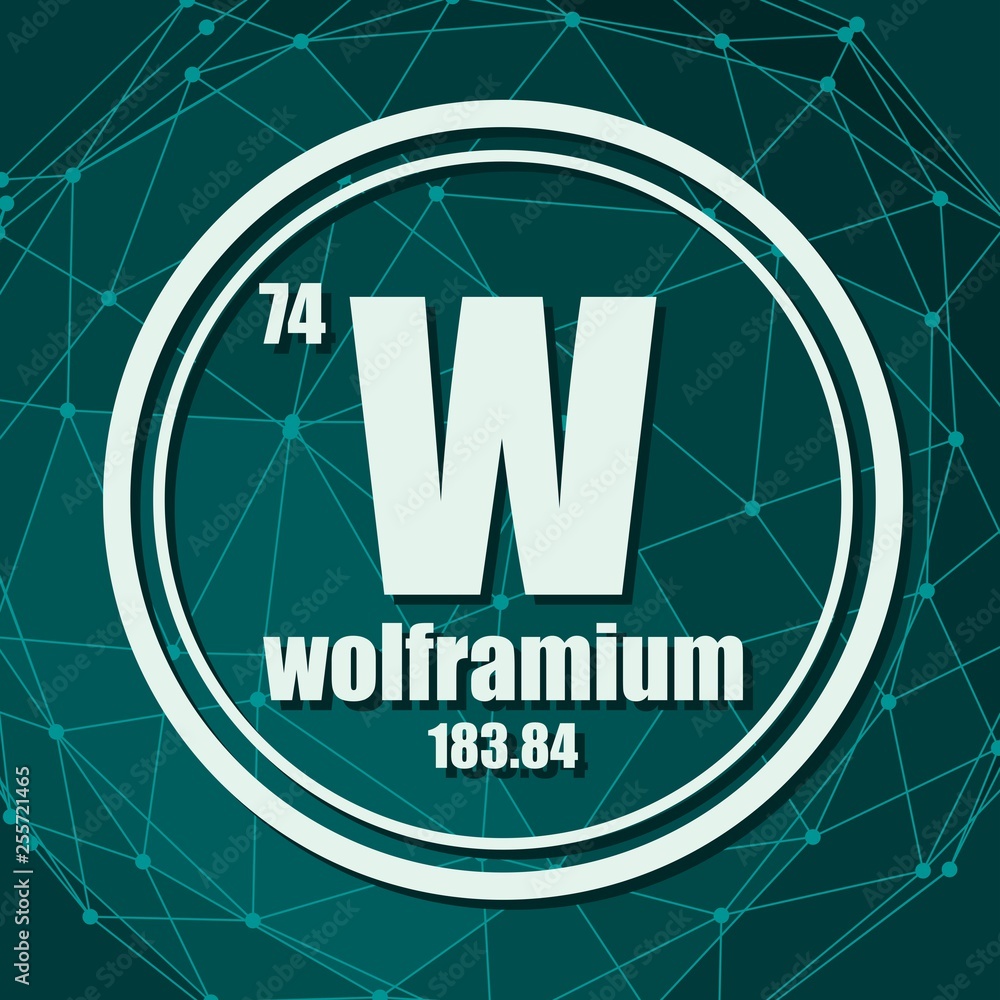 Wolframium chemical element. Sign with atomic number and atomic weight ...