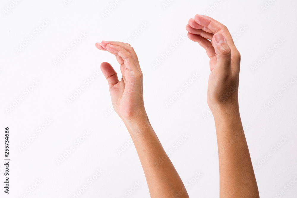 lady hand gestures - white background Stock Photo | Adobe Stock