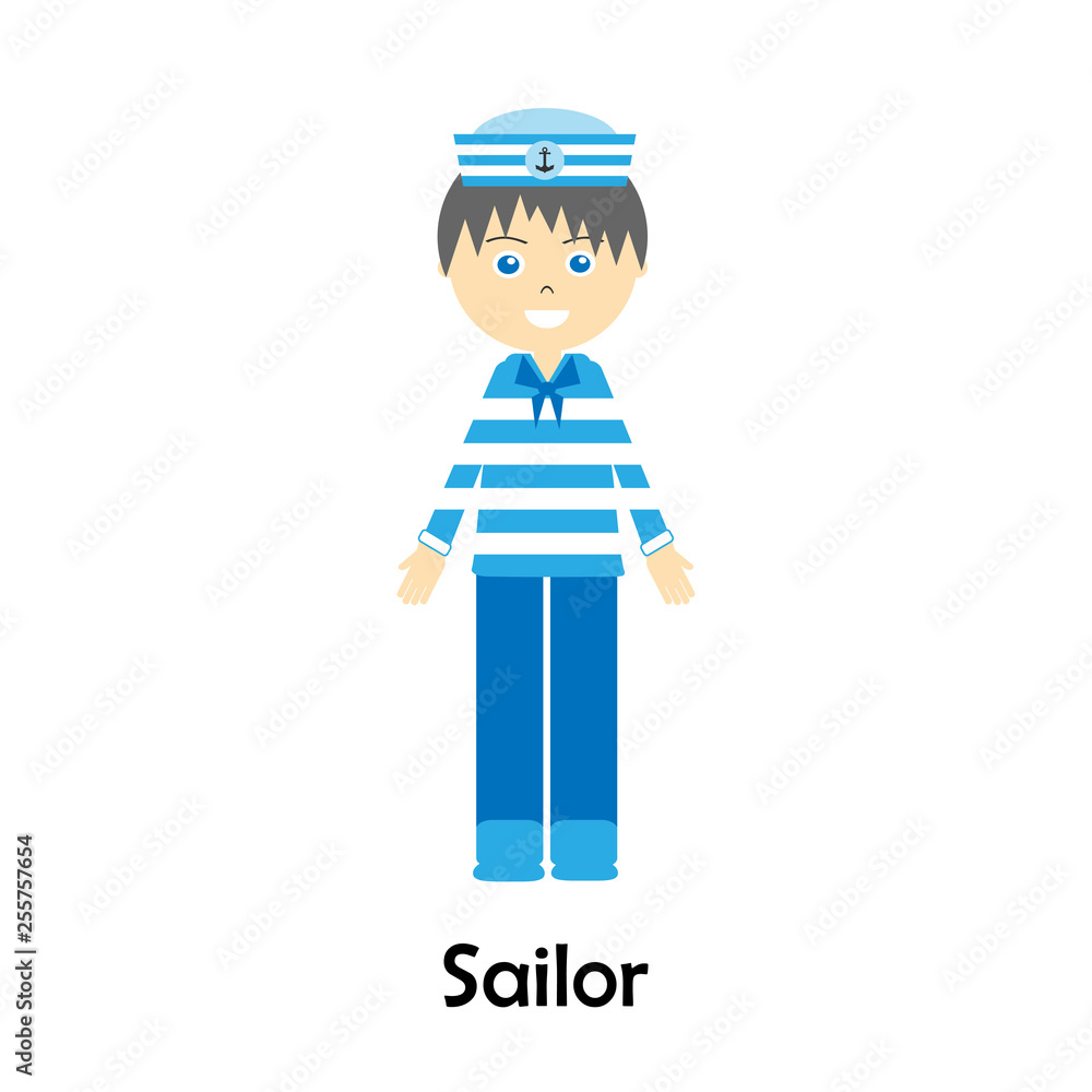 Sailor in cartoon style, marine card for kid, preschool activity for ...