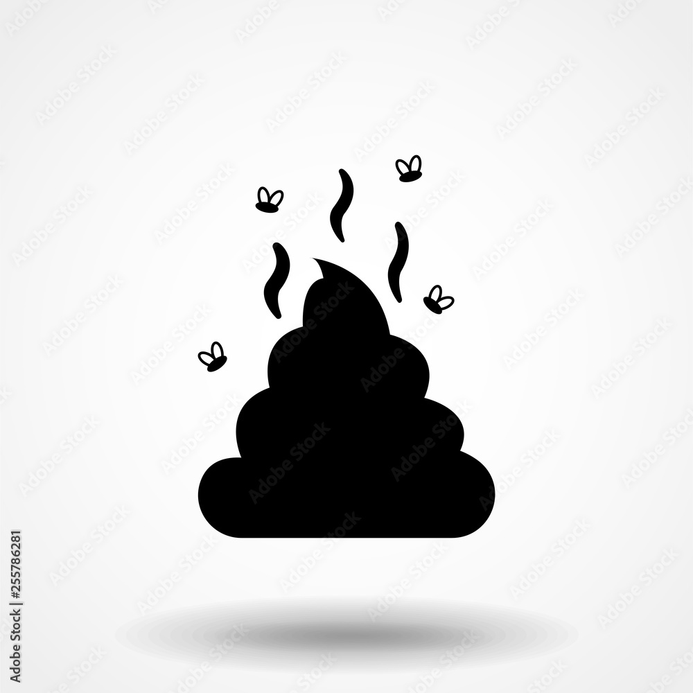 Simple poop illustration. Pile of shit with flies. Black and white ...