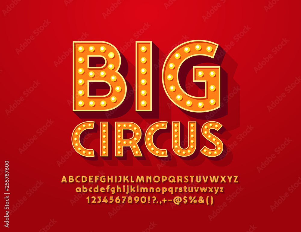 Vector bright banner Big Show with Vintage Font. Lamp Illuminated ...