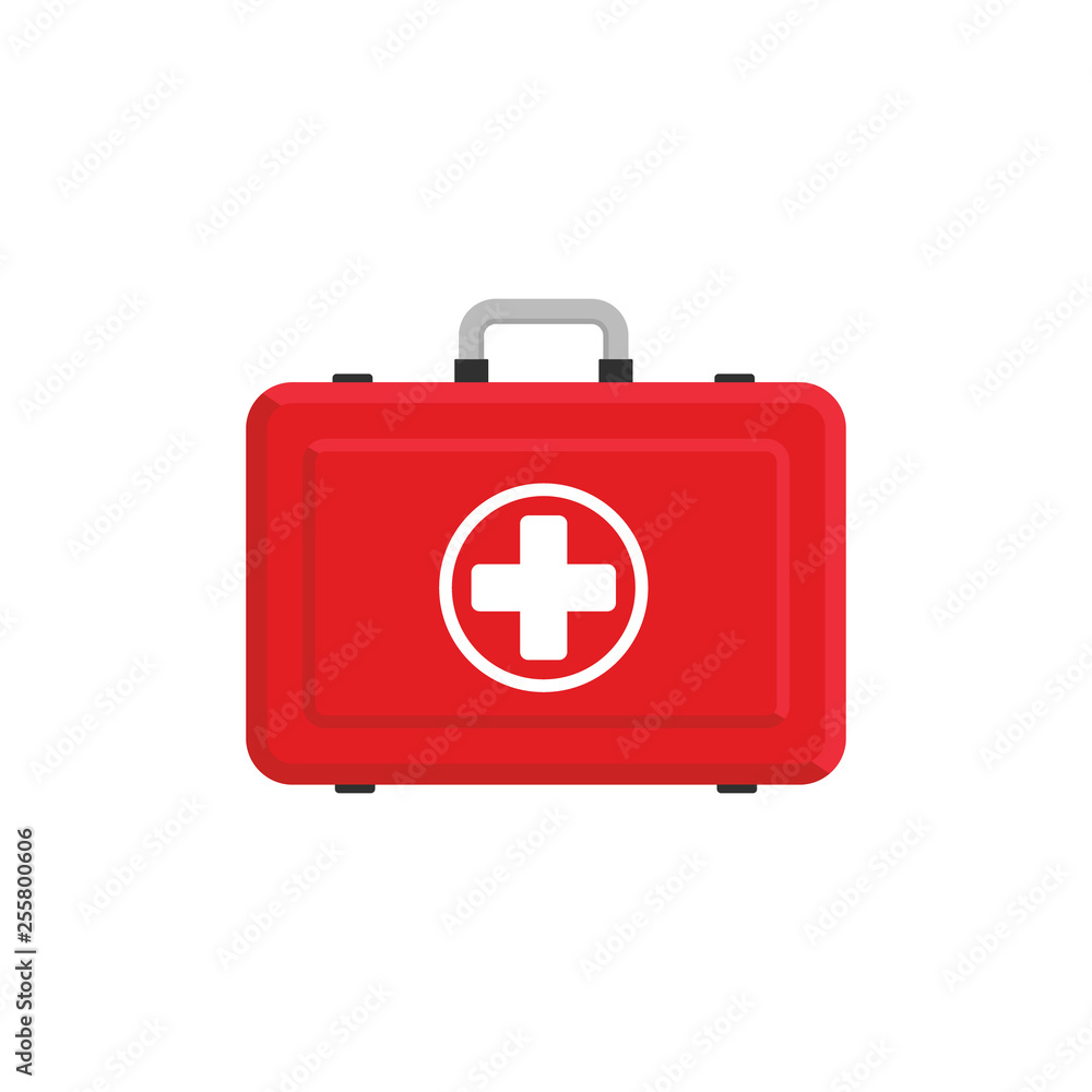 Red first aid box illustration. Flat design. Vector. Isolated. Stock ...