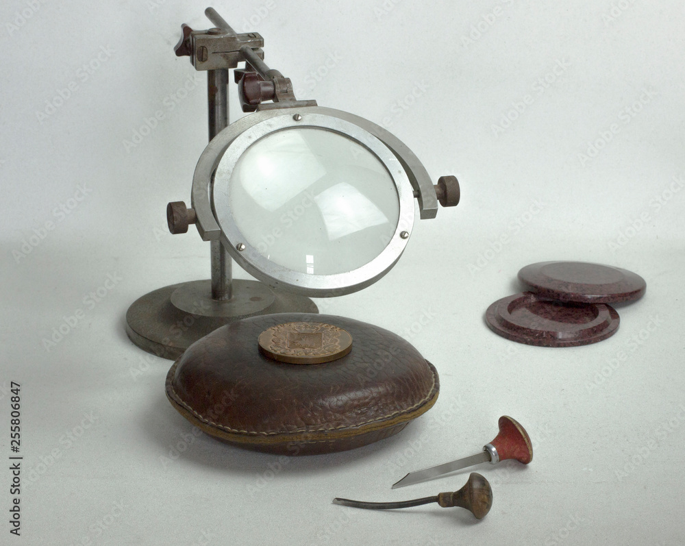 Hand tools for metal engraving, Large magnifying glass. Jewelry tool ...