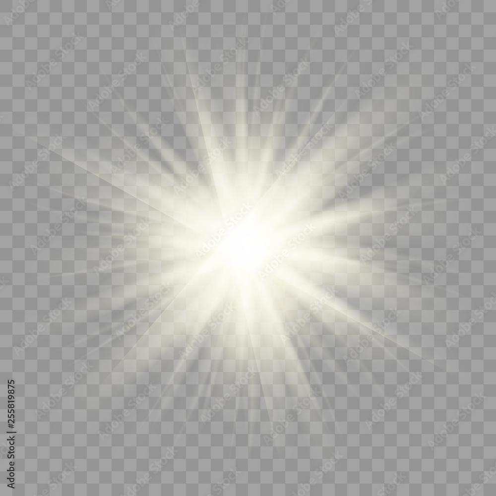 Sun Rays Sparkle On Transparent Vector Background. Stock Vector | Adobe ...