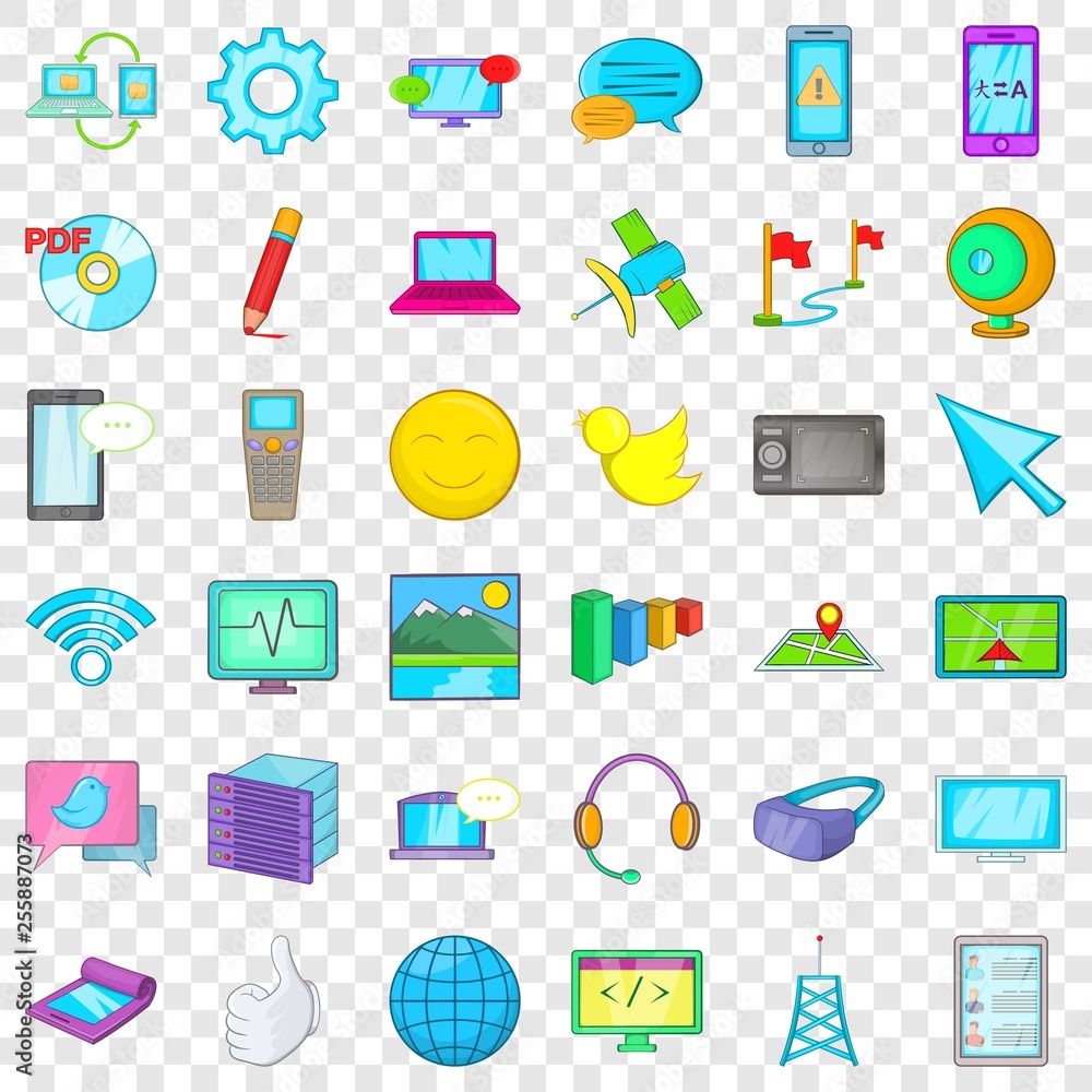 Computer information icons set. Cartoon style of 36 computer ...