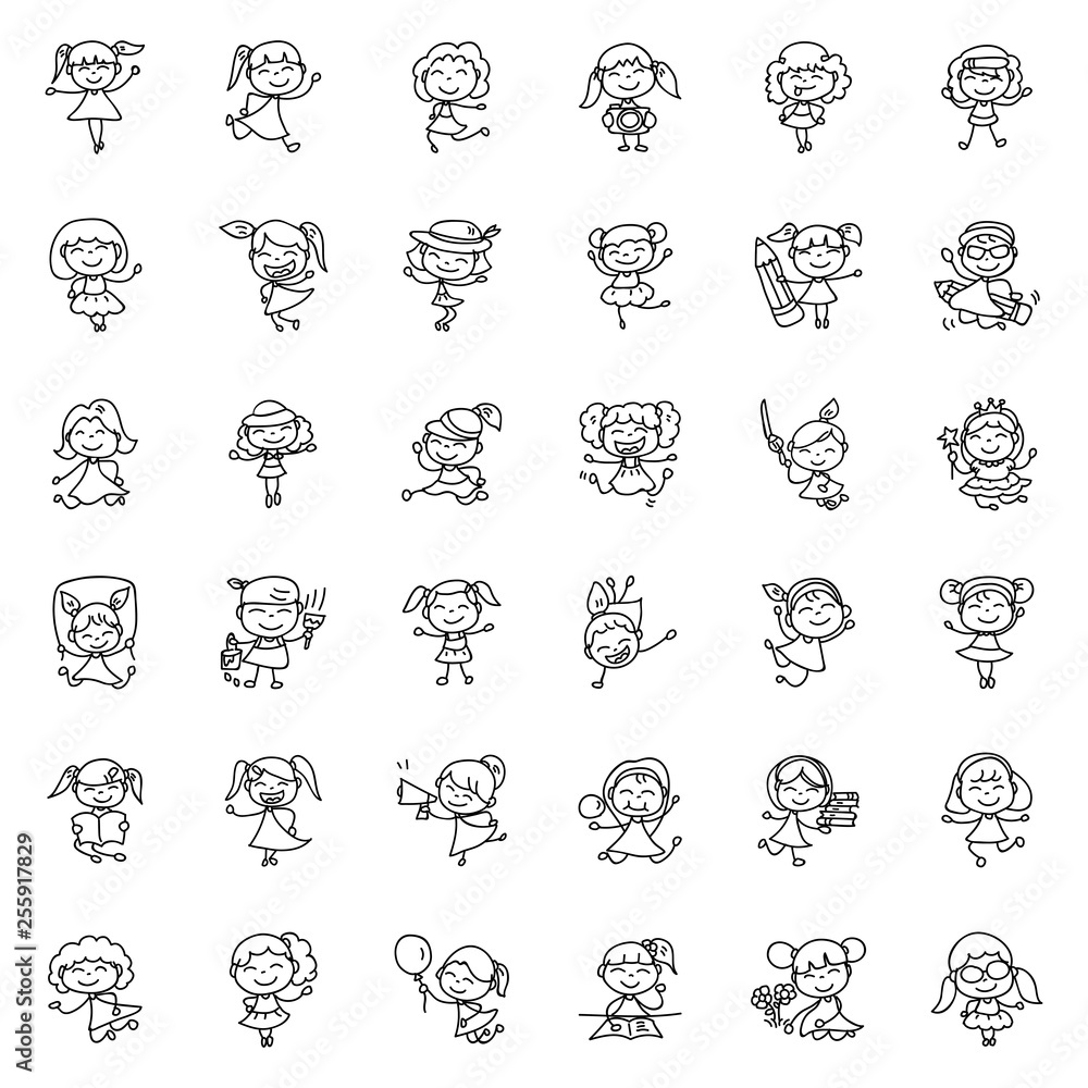 hand drawing cartoon happy kids vector illustration Stock Vector ...