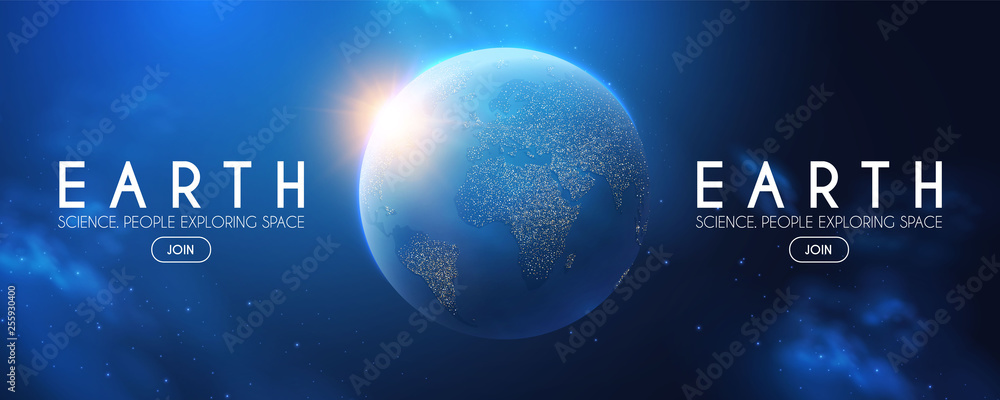 Eath Planet in Space with Lights. Realistic Universe. Cosmos Background ...