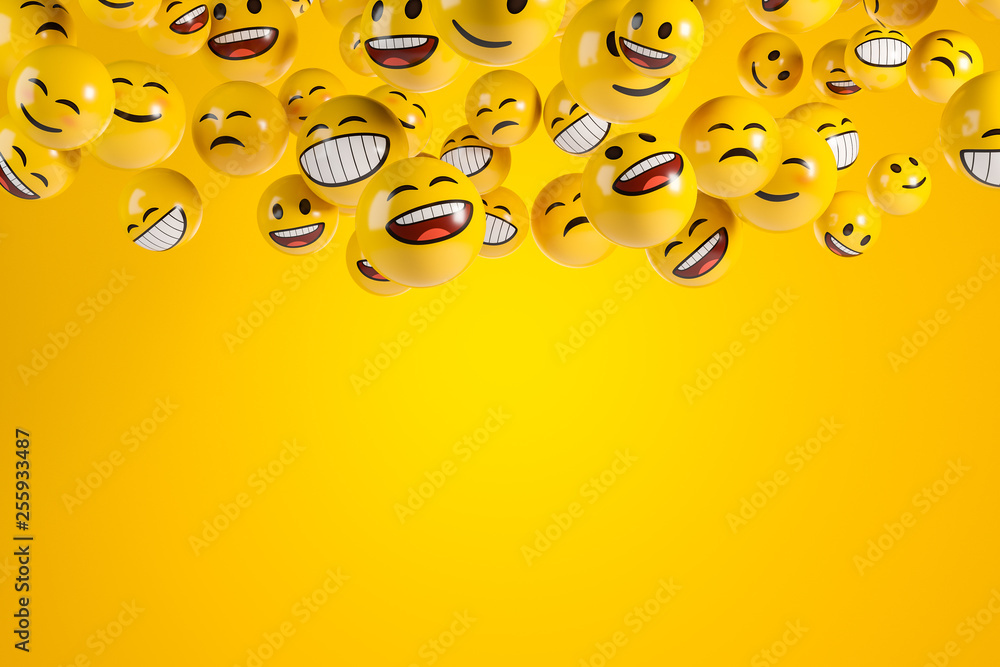 Falling emoji characters on the yellow background. Stock Illustration ...