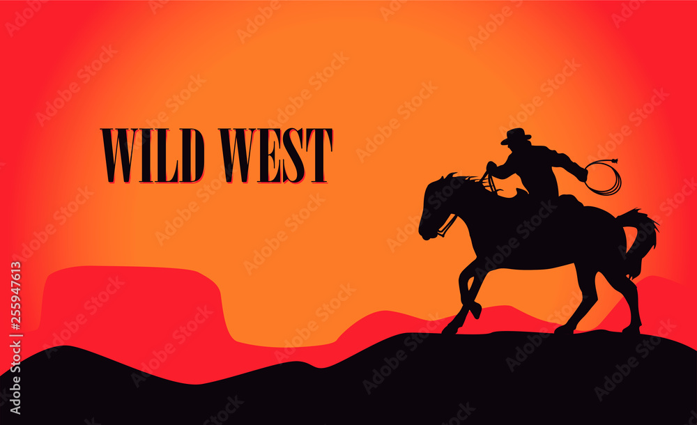 Vector de Stock Horizontal cartoon illustration of prairie wild west ...